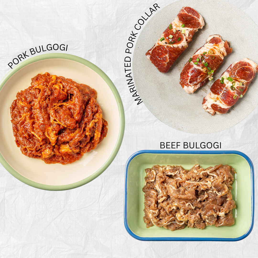 [Marinated Set] Beef Bulgogi+ Pork Bulgogi+ Marinated Pork Collar Froz ...